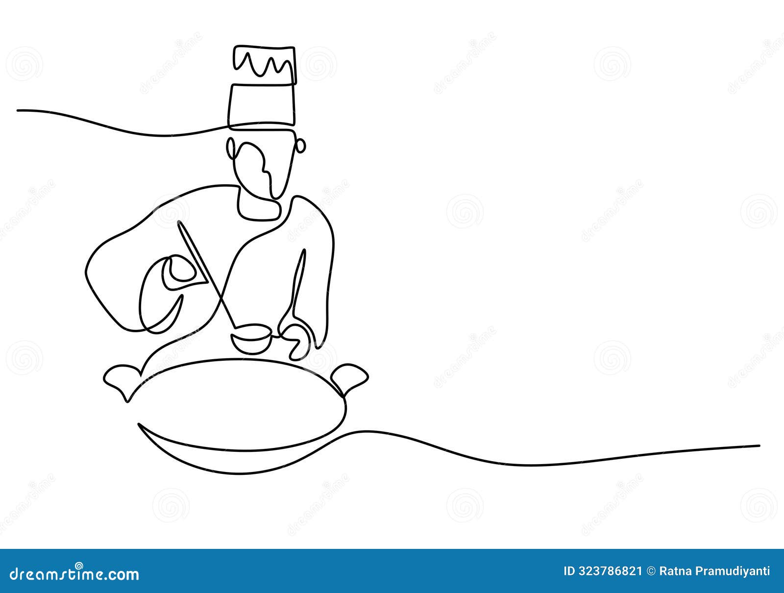 One Continuous Line Drawing of Chef Cooking Food in the Kitchen Stock ...