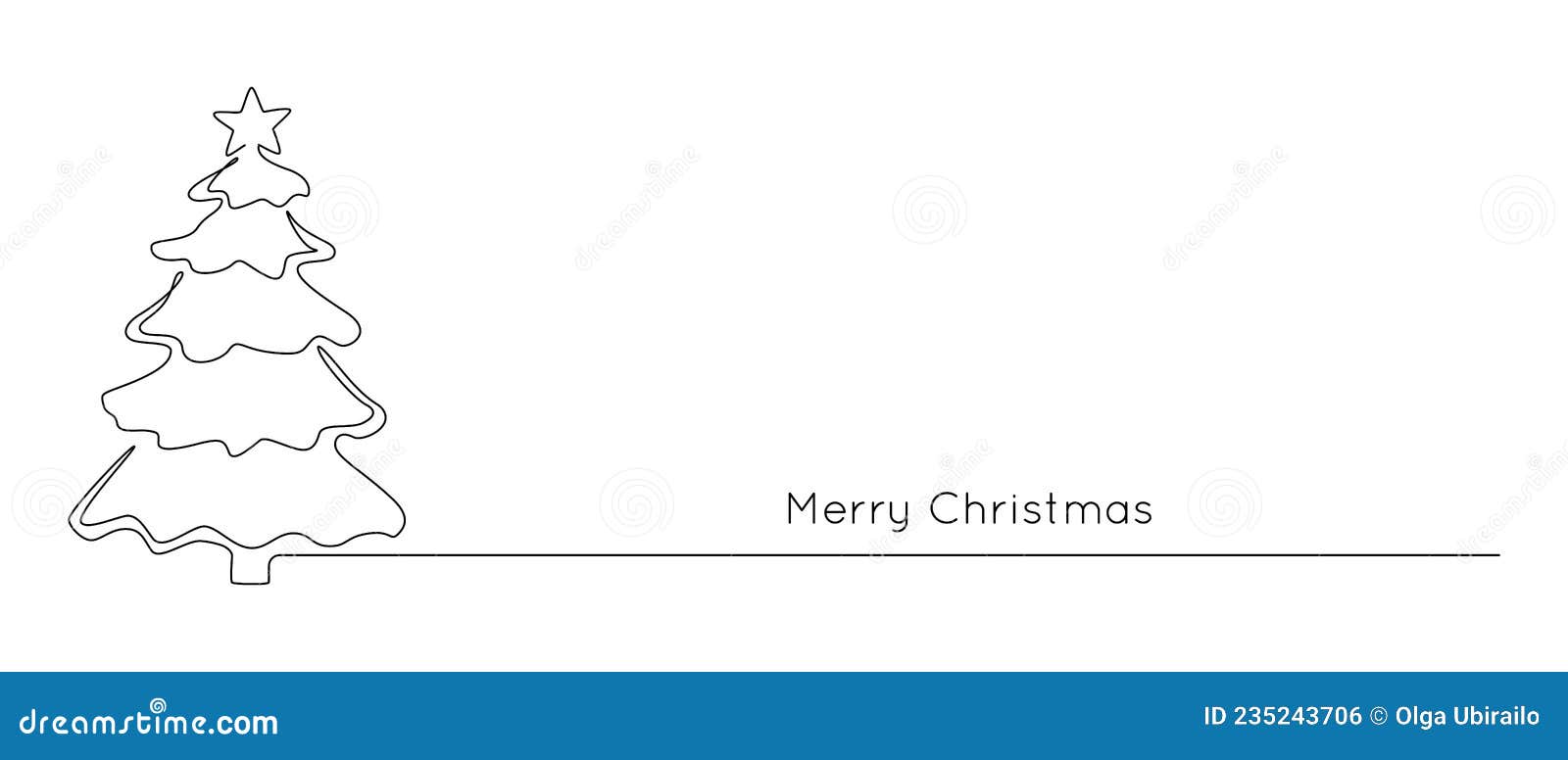 One Continuous Line Drawing of Christmas Tree with Star on Top. Festive ...