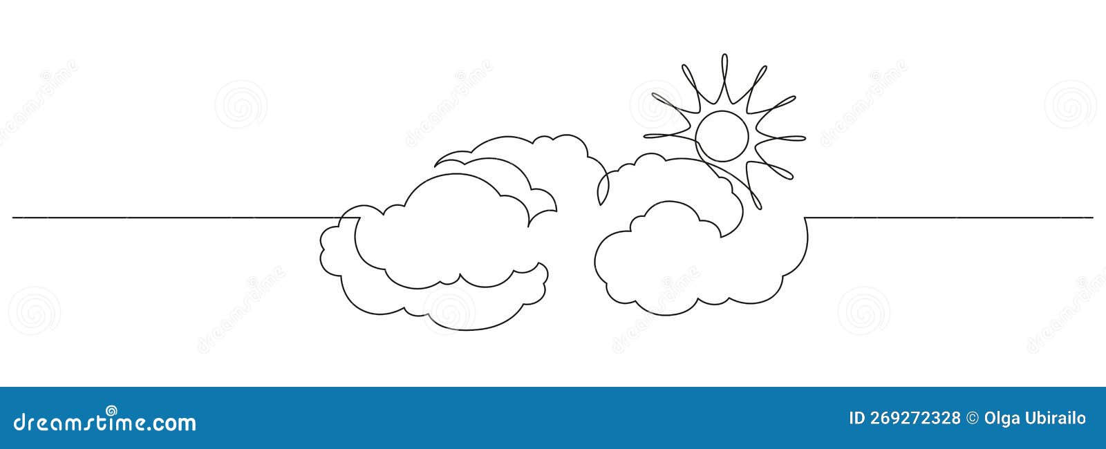 One Continuous Line Drawing of Clouds with Sun in the Sky. Weather ...