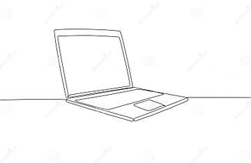 One Continuous Line Drawing of Computer Laptop, and a Cup of Coffee ...