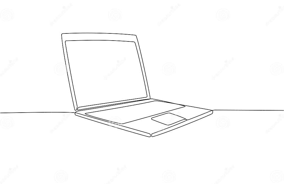 One Continuous Line Drawing of Computer Laptop, and a Cup of Coffee ...
