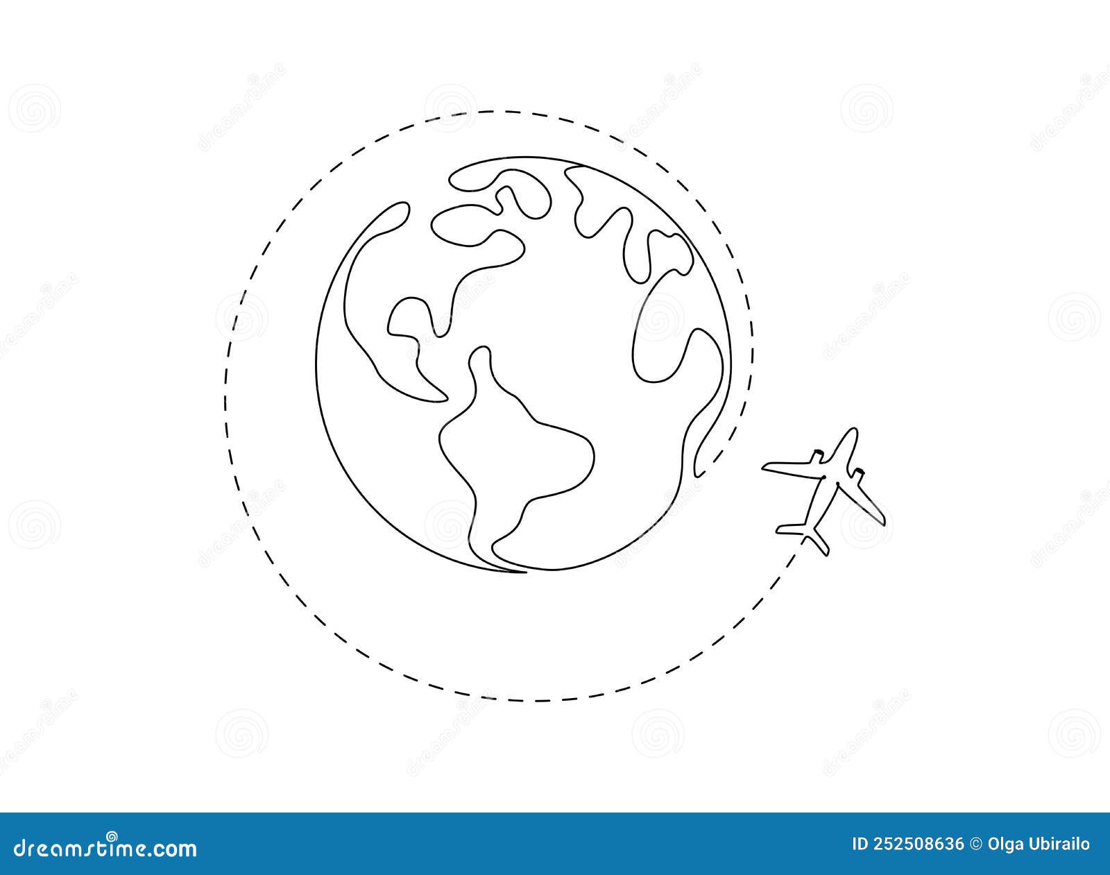 One Continuous Line Drawing Of Earth Globe With Airplane And Dach Path ...