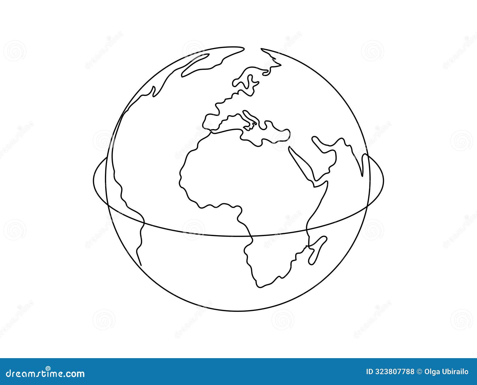 One Continuous Line Drawing of Earth Globe. World Map and Planet Symbol ...