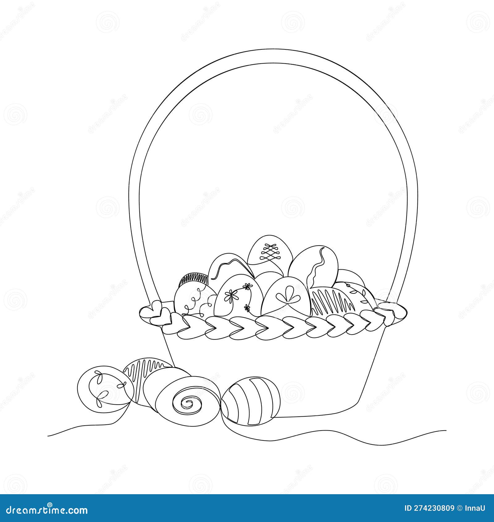 One Continuous Line Drawing of Easter Wicker Basket with Painted Eggs ...