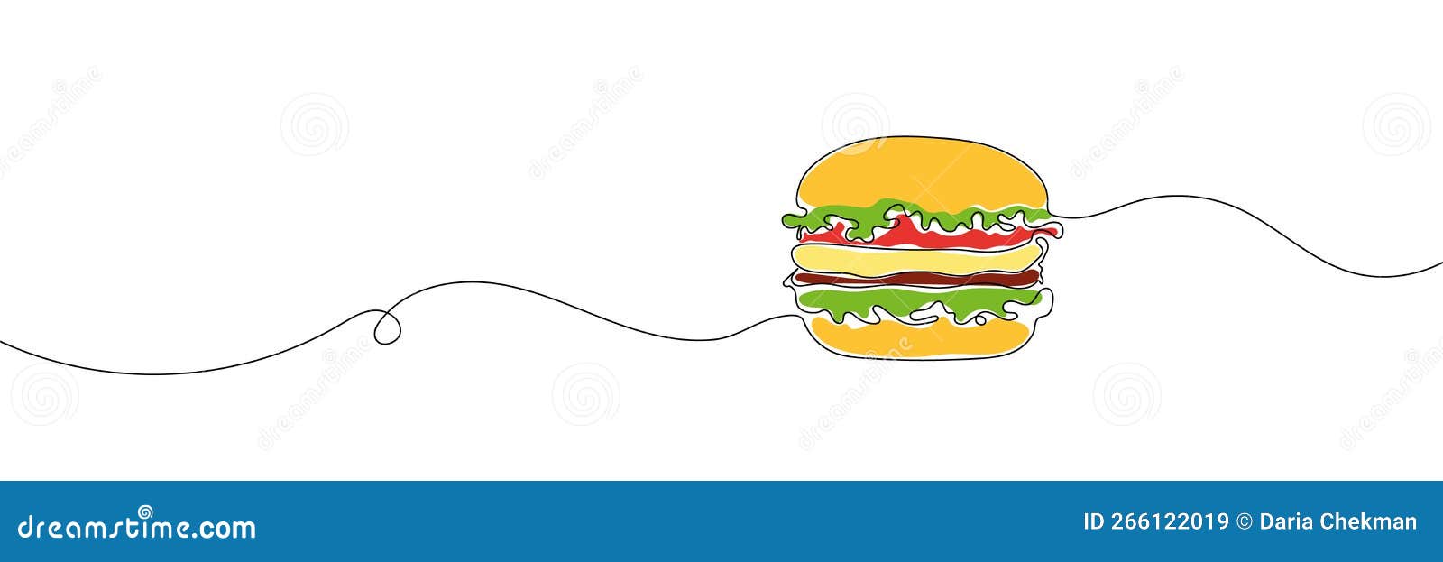 One Continuous Line Drawing of a Hamburger. Hamburger from One ...