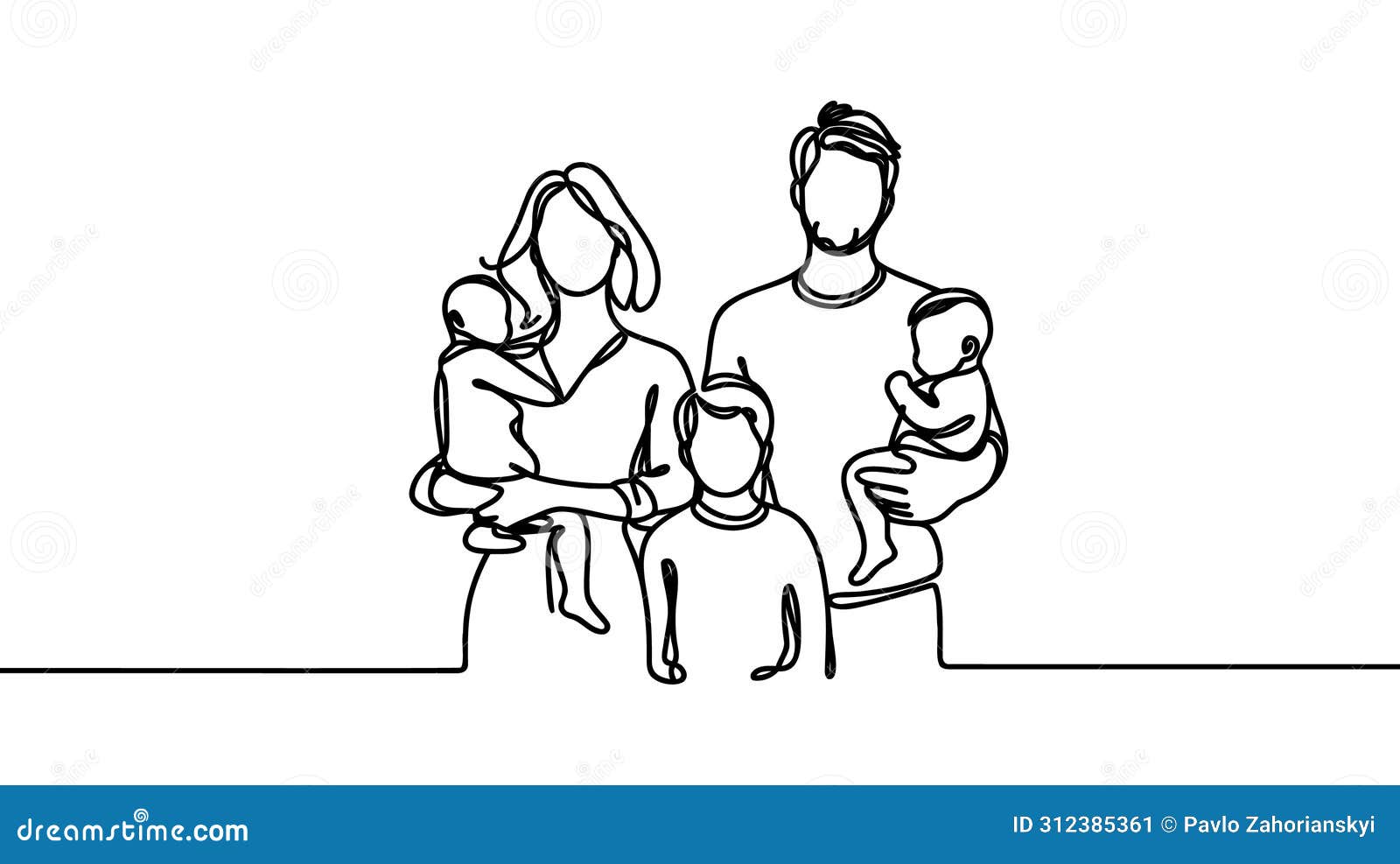 One Continuous Line Drawing of Happy Family Stock Vector - Illustration ...