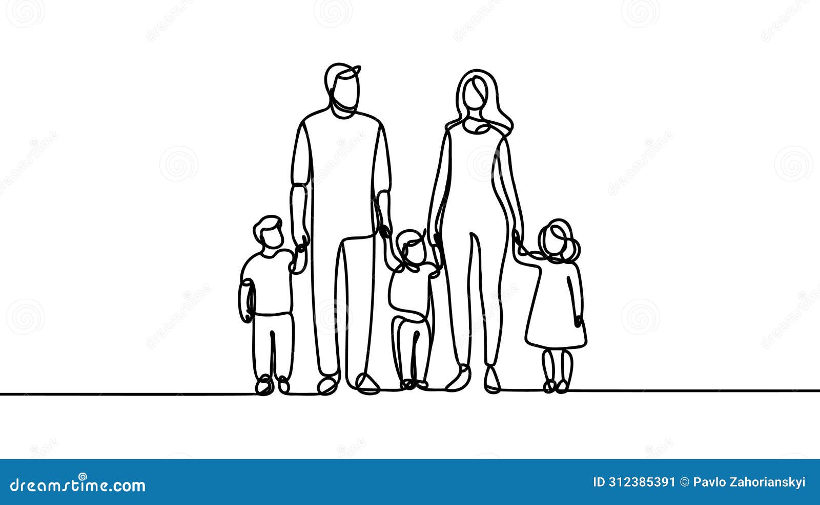 One Continuous Line Drawing of Happy Family Stock Vector - Illustration ...