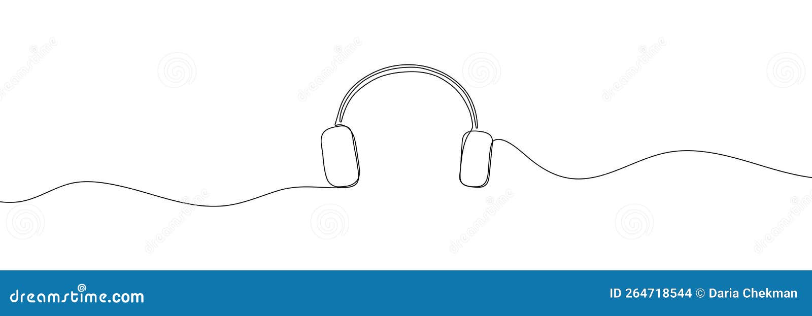 One Continuous Line Drawing of Headphones Isolated on White Background ...
