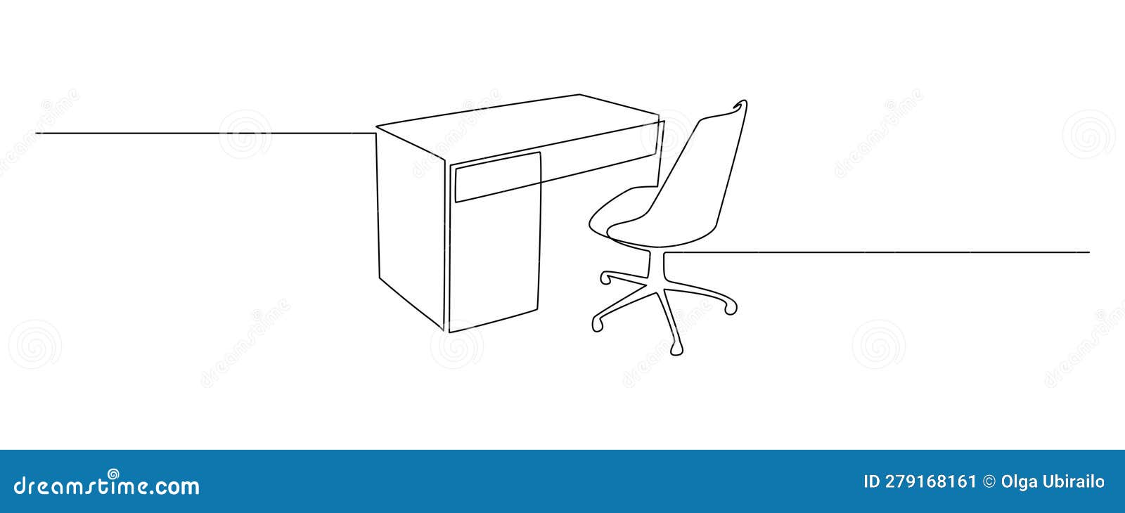 One Continuous Line Drawing of Home Office Interior. Modern Work Desk ...