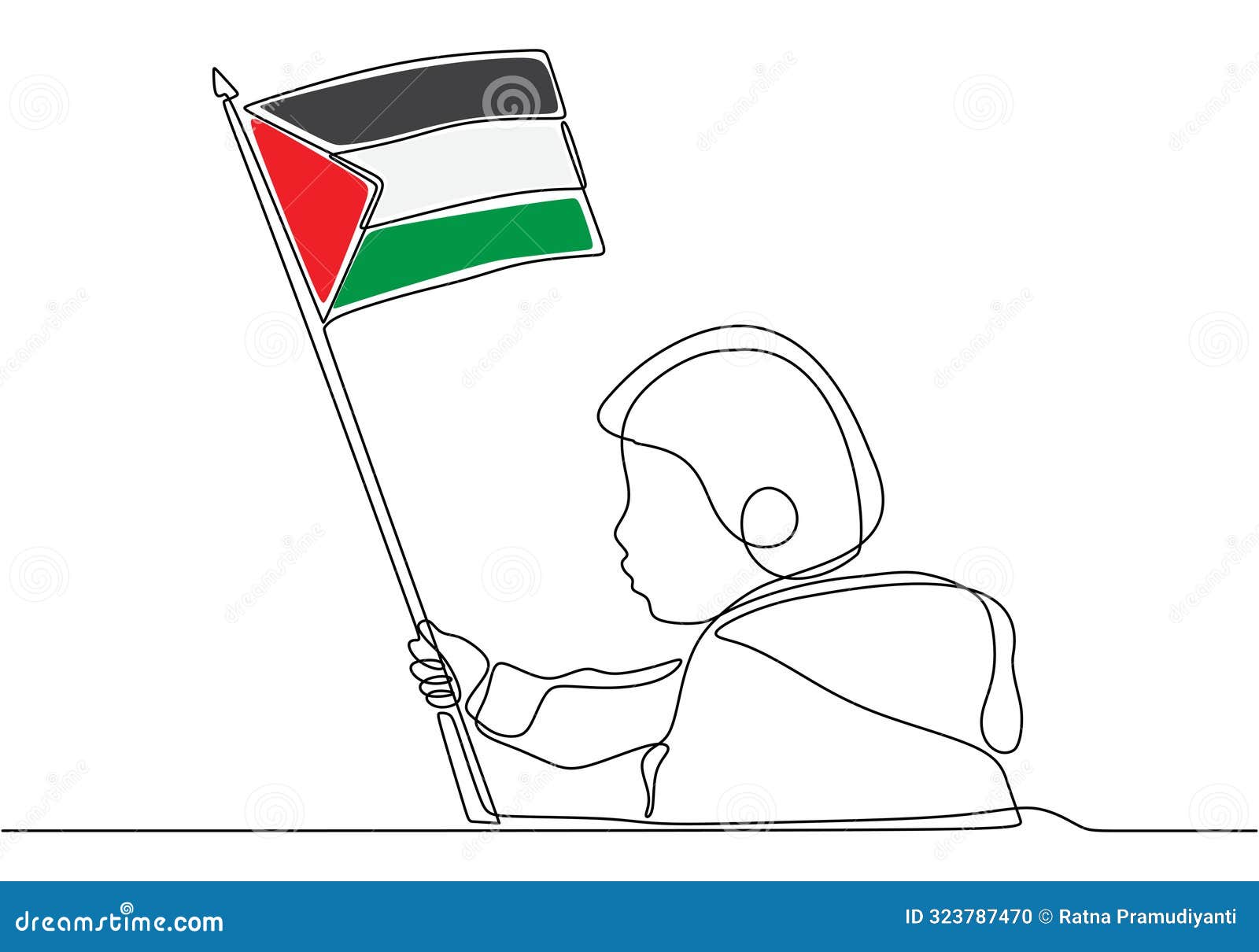 One Continuous Line Drawing of Kid Hold Palestine Flag Stock Vector ...