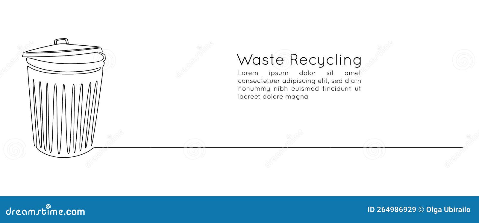 One Continuous Line Drawing of Metallic Garbage Container. Recycling ...