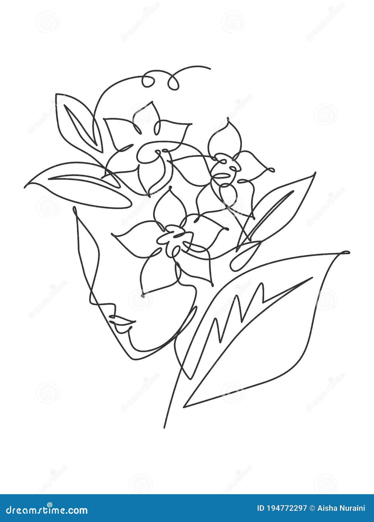 One Continuous Line Drawing Minimalist Beauty Nature Cosmetic Hairstyle