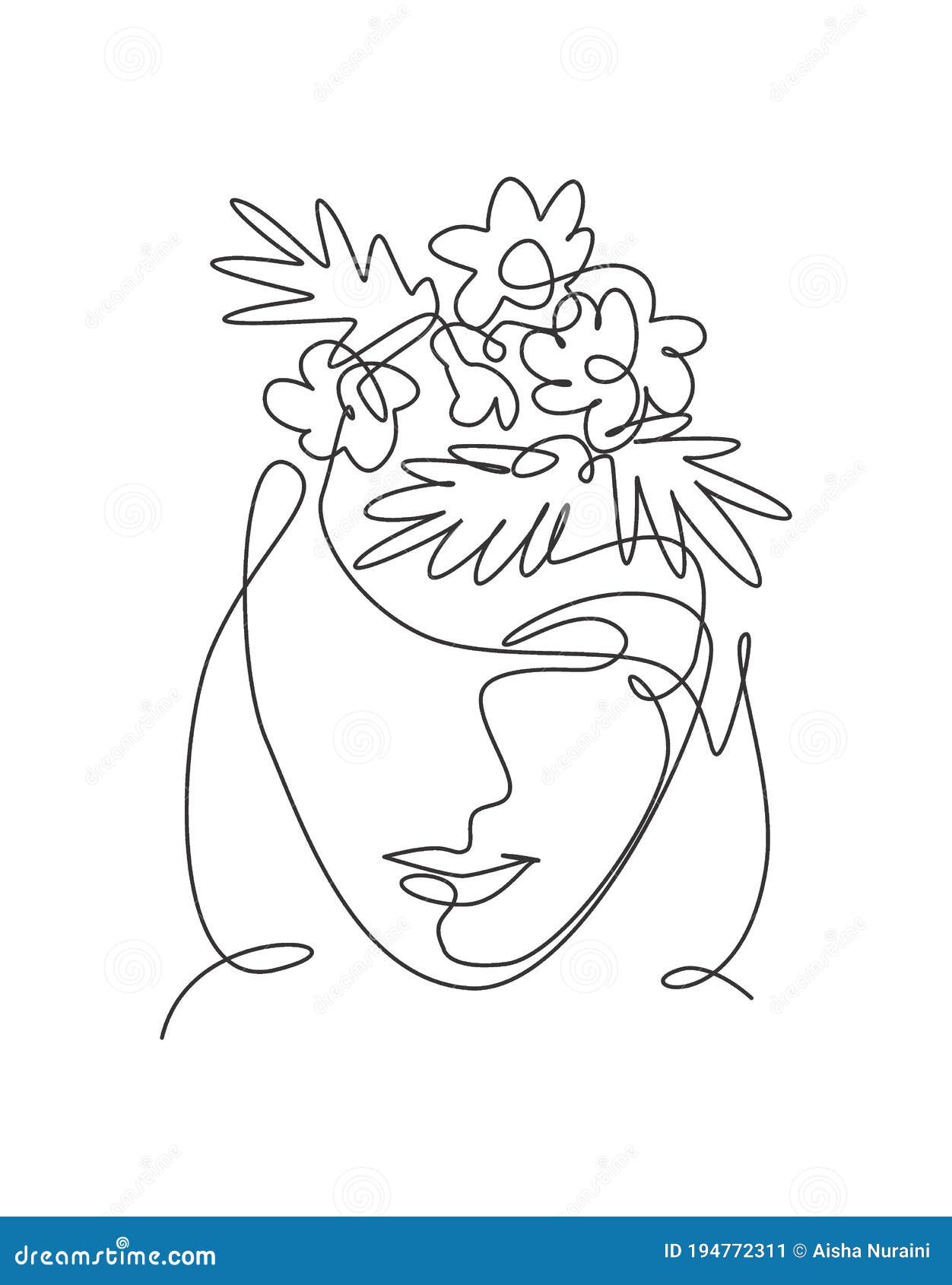 One Continuous Line Drawing Minimalist Beauty Nature Cosmetic Hairstyle