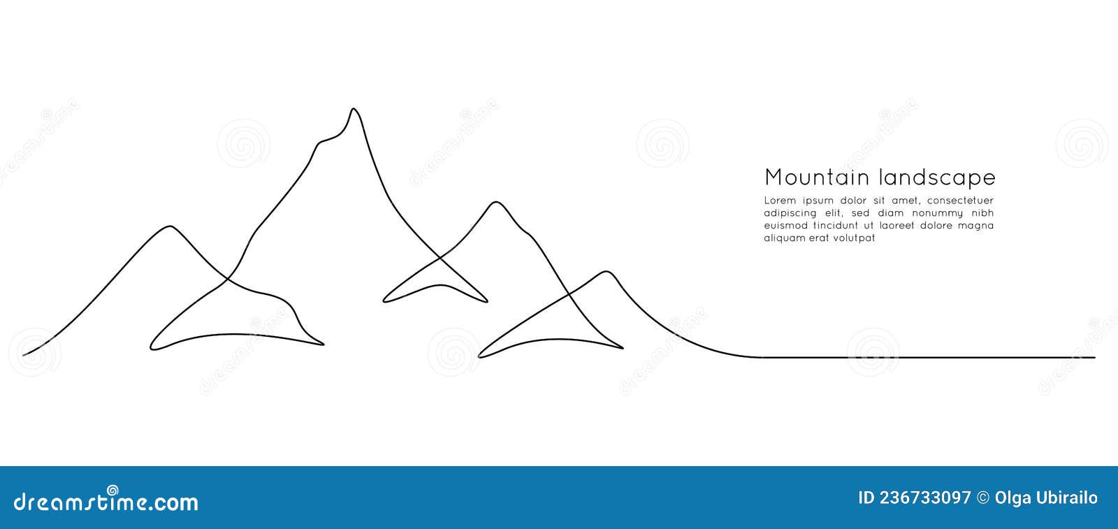 One Continuous Line Drawing of Mountain Range Landscape Silhouette ...