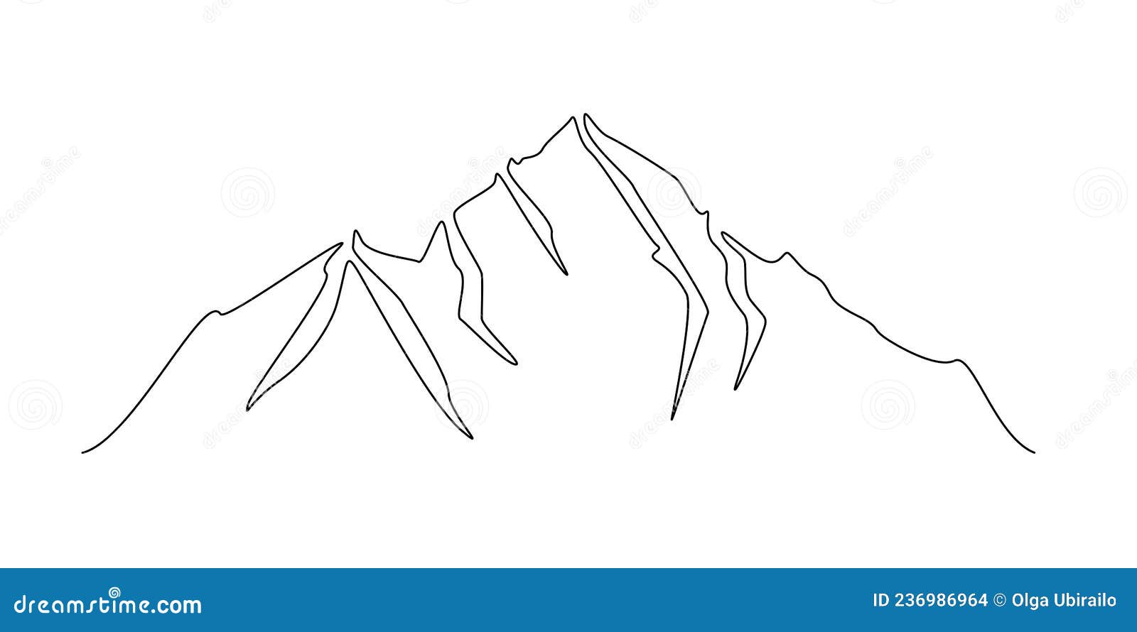 One Continuous Line Drawing of Mountain Range Landscape Silhouette ...