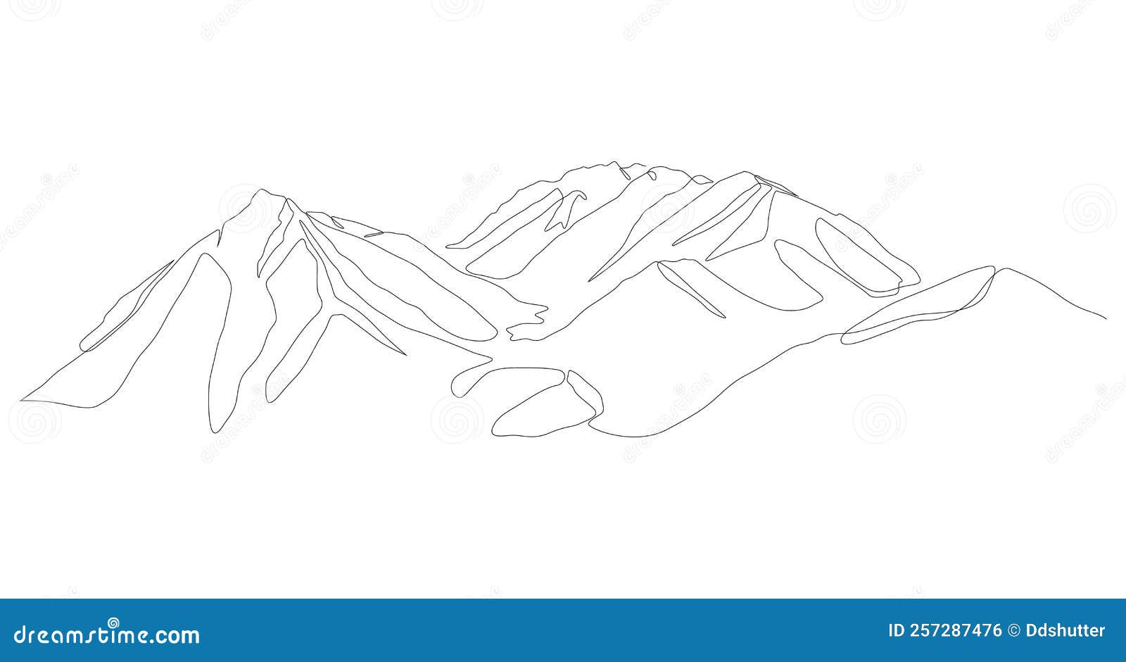 One Continuous Line Drawing of Mountain Range Landscape. Vector ...
