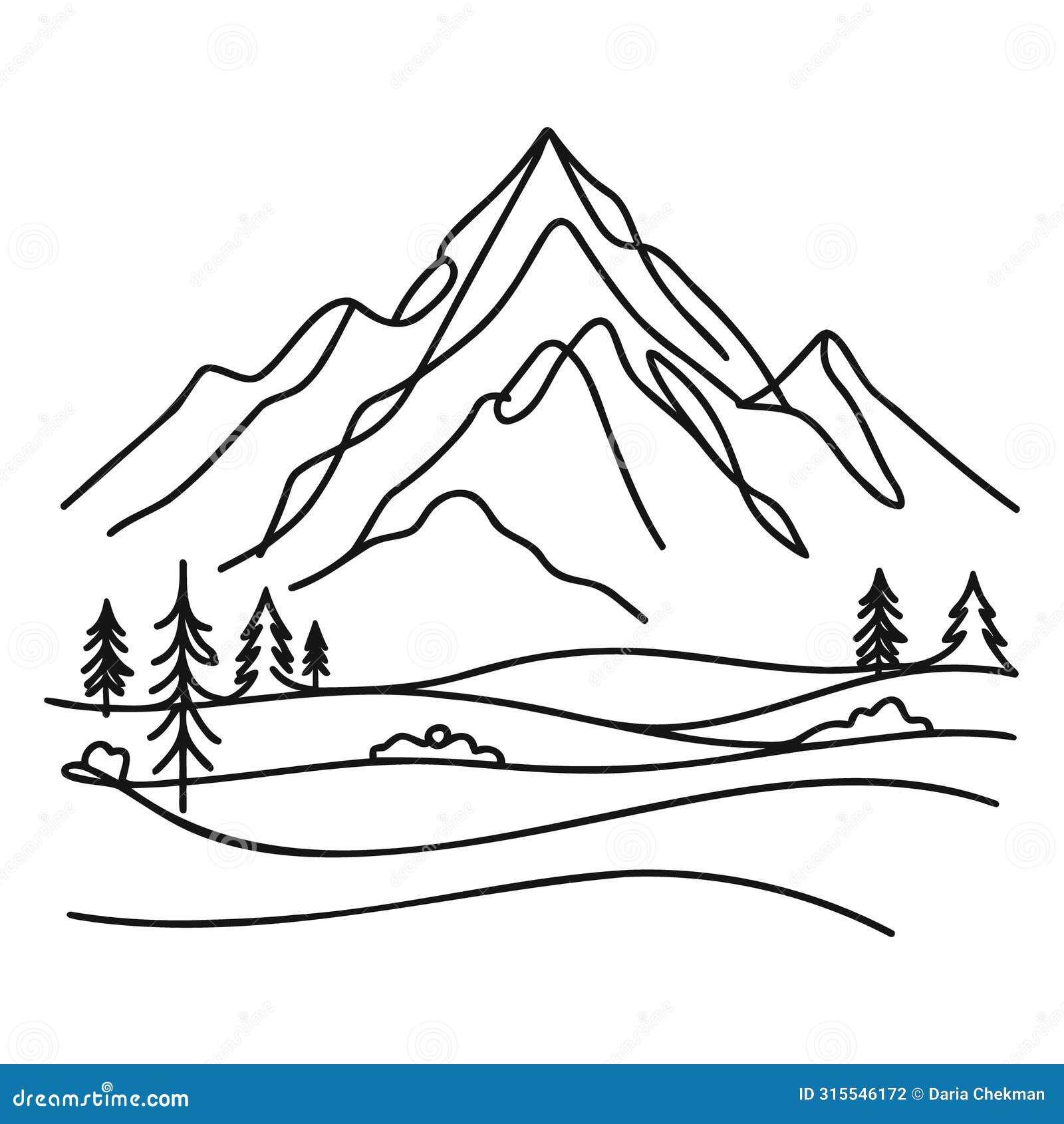 One Continuous Line Drawing of Mountain. Vector Illustration Stock ...