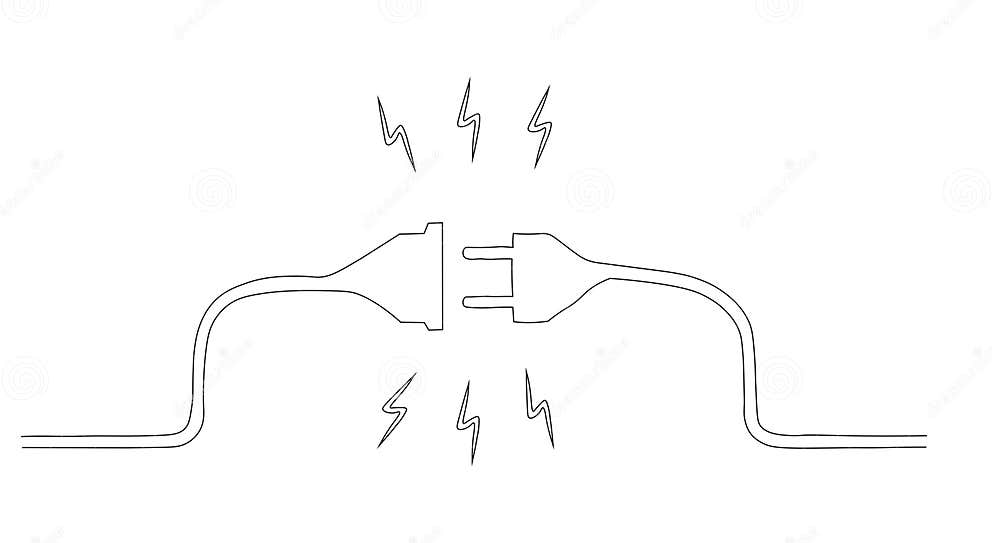 One Continuous Line Drawing of Plug Inserting into Electric Outlet ...