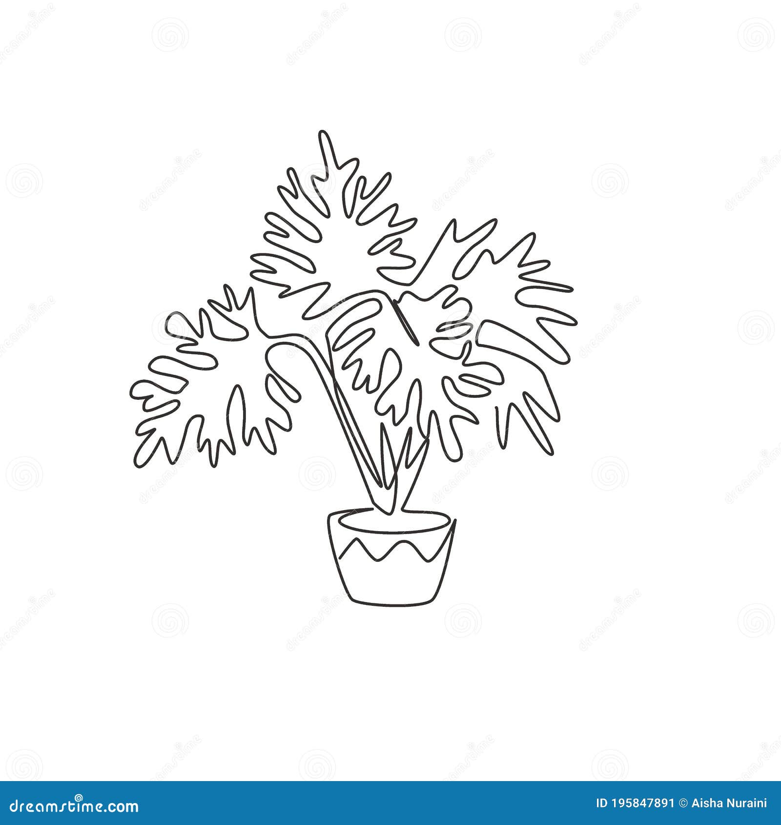 One Continuous Line Drawing Of Potted Tropical Leaf Plant Printable