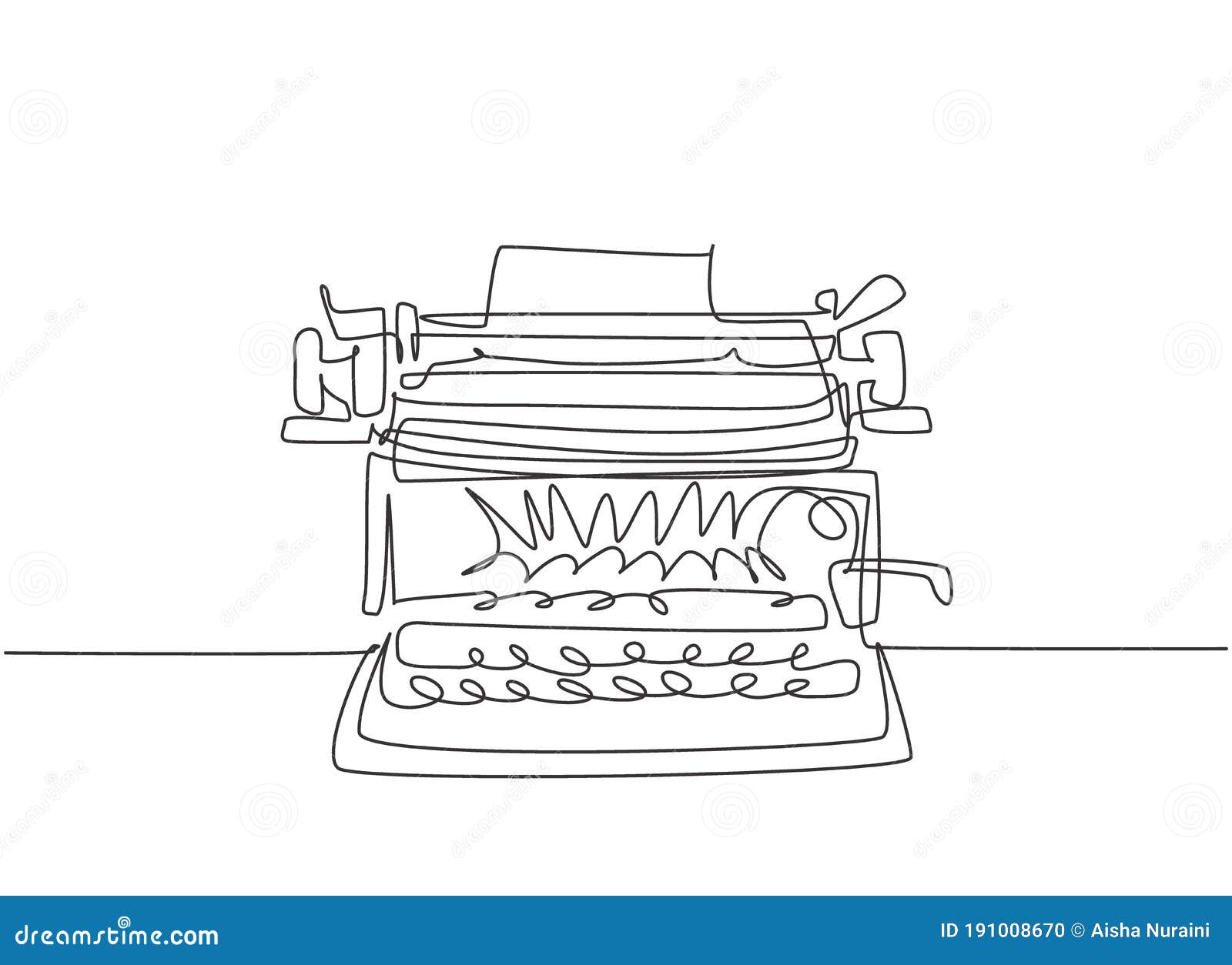Drawing Of Old Typewriter With A Paper In Black And White Vintage ...