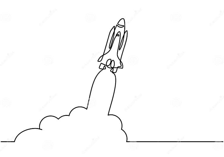 One Continuous Line Drawing of Rocket Space Ship Launch Stock Vector ...
