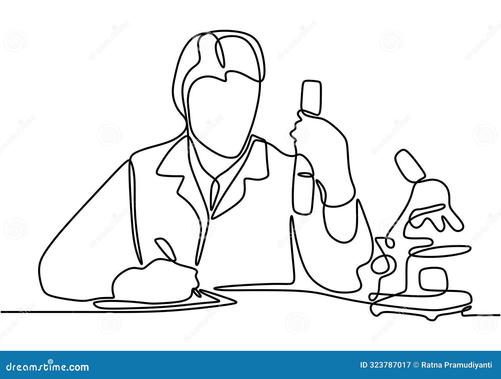 One Continuous Line Drawing of Scientist Check Sample Using Microscope ...