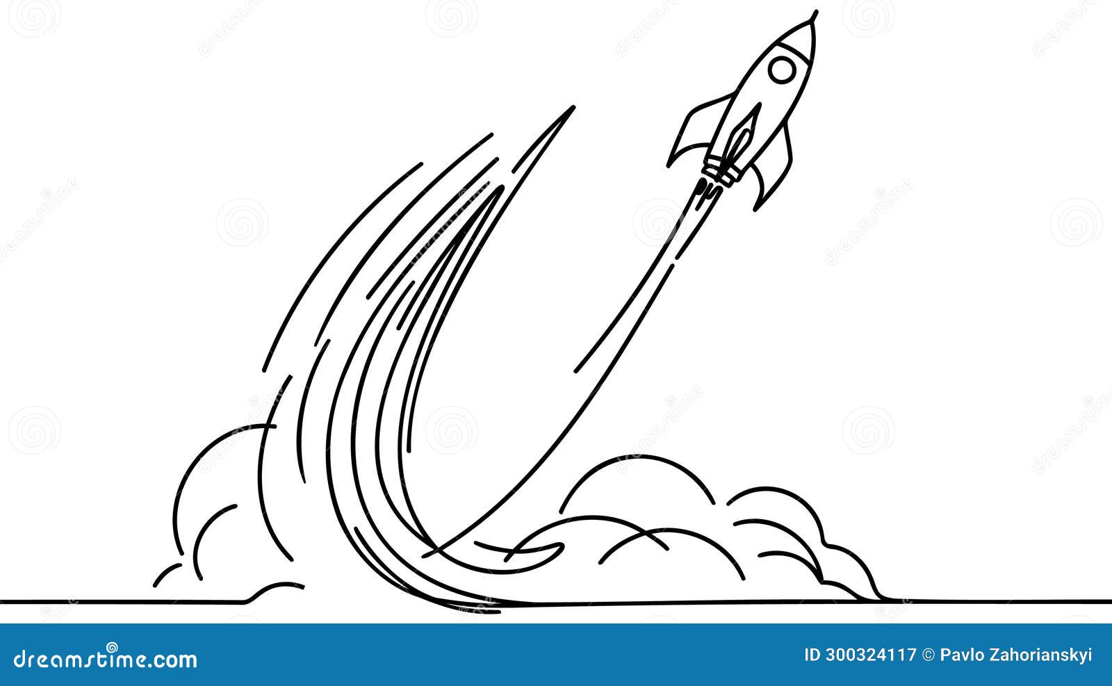 One Continuous Line Drawing of Simple Retro Spacecraft Flying Up To the ...