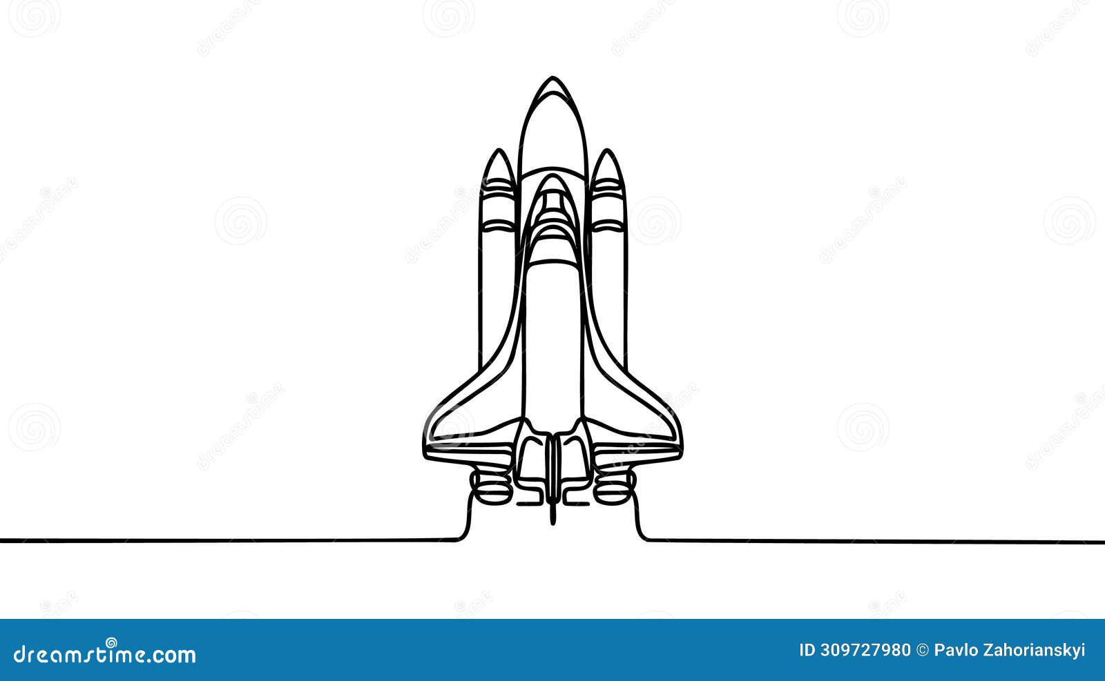 One Continuous Line Drawing of Simple Retro Spacecraft Flying Up To the ...