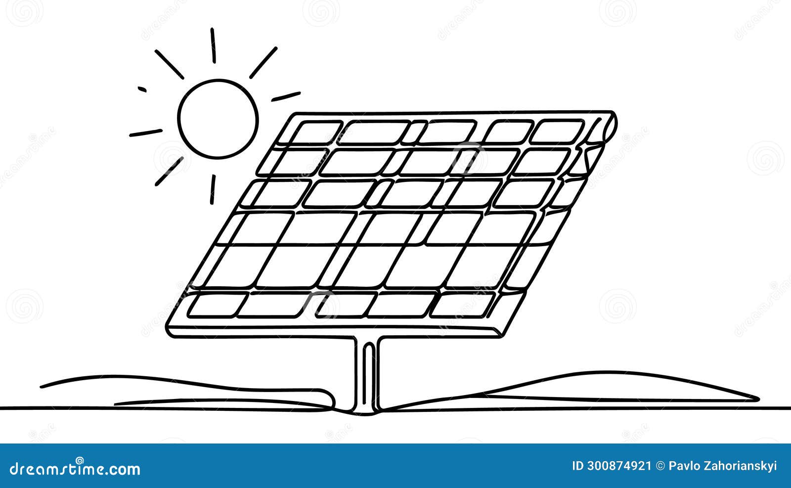 One Continuous Line Drawing of Solar Panel with Sun. Green Clean Energy ...