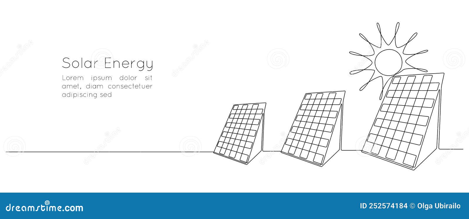 One Continuous Line Drawing of Solar Panel with Sun. Green Clean Energy ...