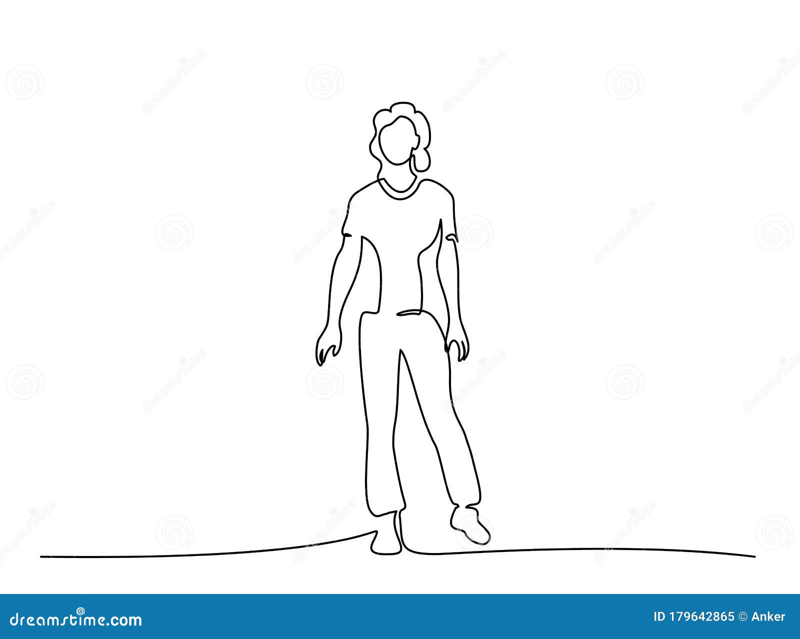 One Continuous Line Drawing. Standing Woman Vector Stock Vector ...