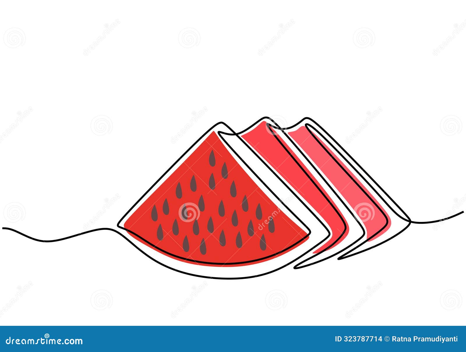 One Continuous Line Drawing of Three Sliced Healthy Organic Watermelon ...