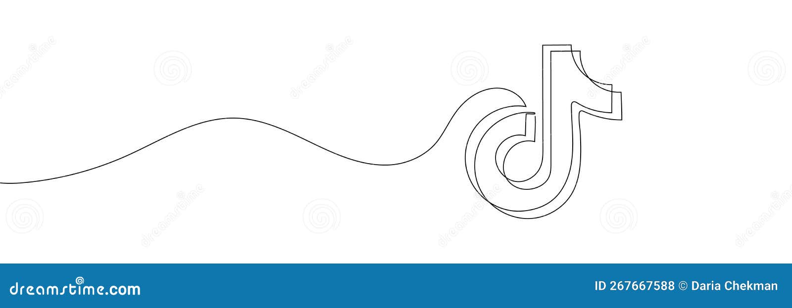 One Continuous One Line Drawing of TikTok Logo Isolated on White ...