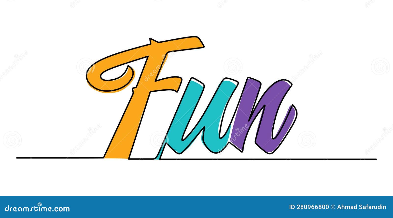 One Continuous Line Drawing Typography Line Art of Fun Word Writing ...