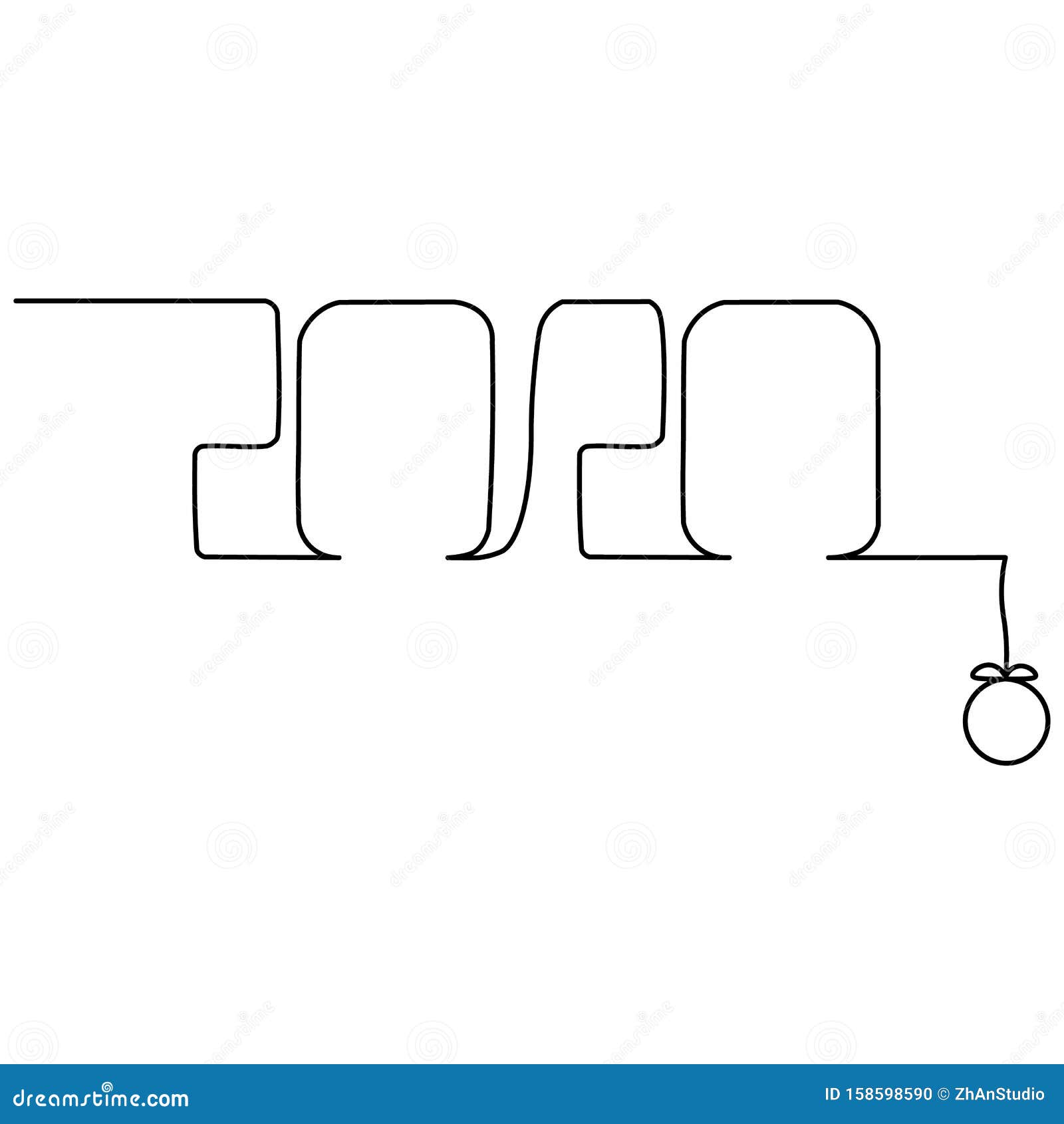 One Continuous Line Drawing 2020. Vector New Year Illustration Isolated ...