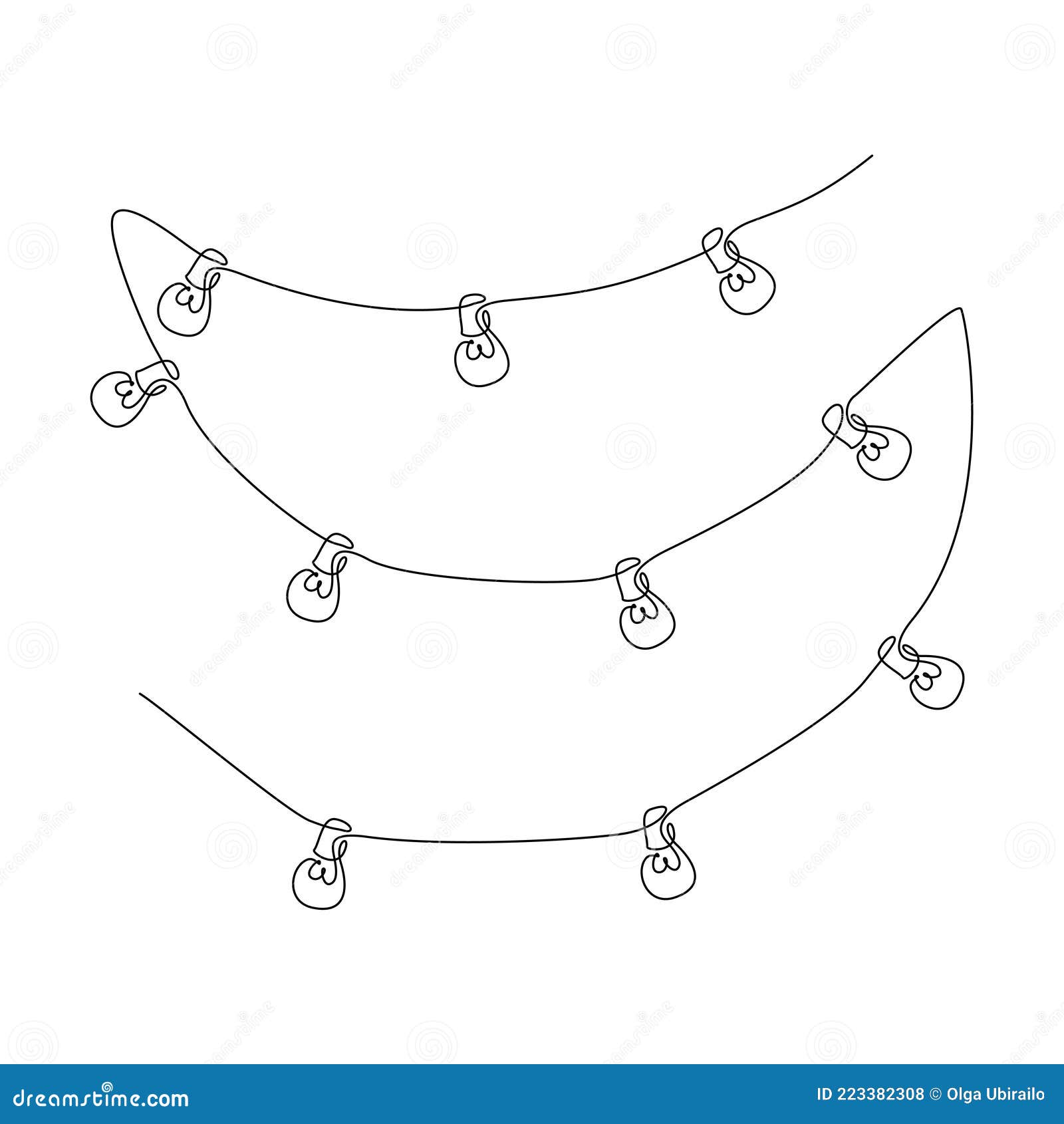 One Continuous Line Drawing of Wire with Light Bulbs. Stylish ...