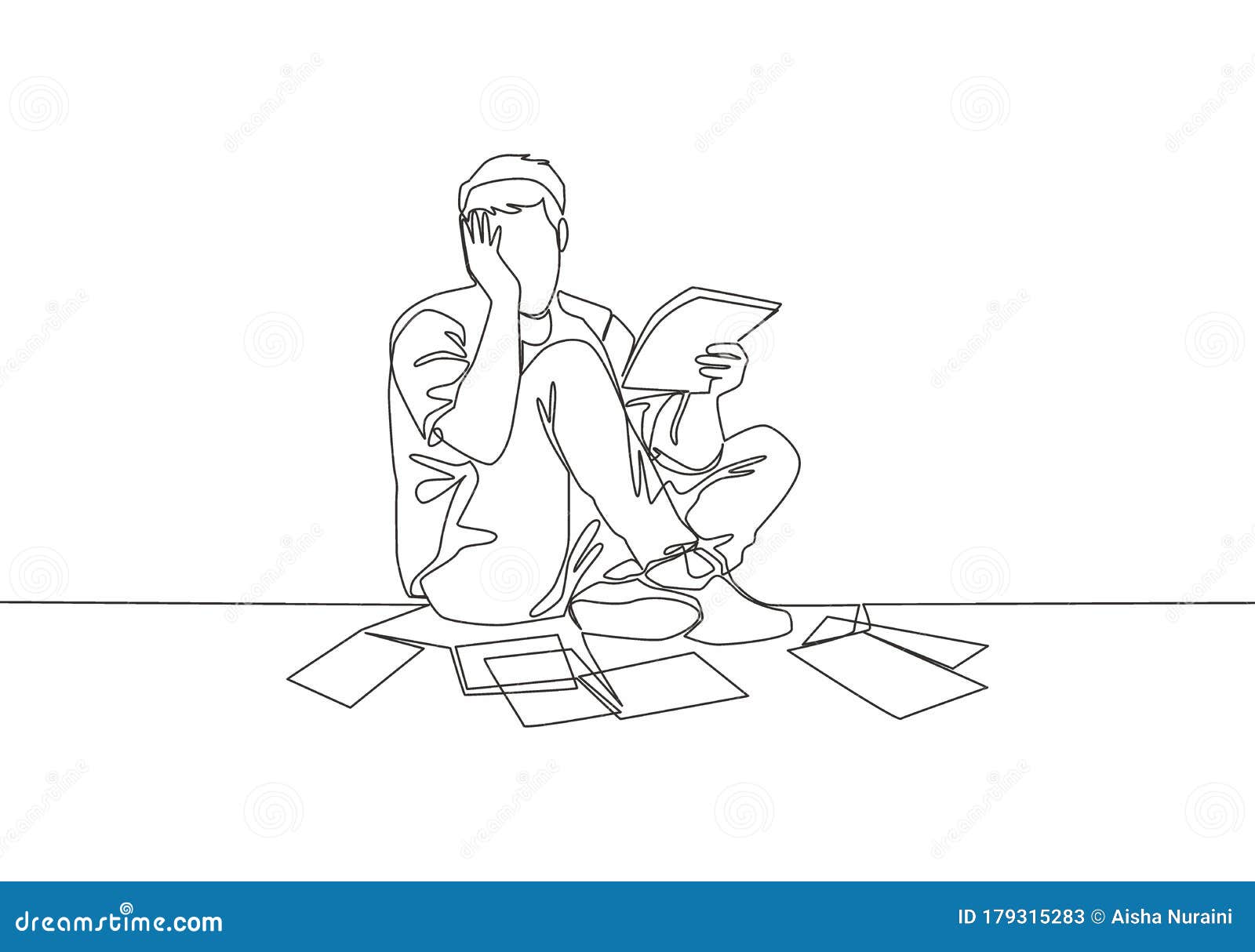 One Continuous Line Drawing of Young Despair Worker Sitting on the ...