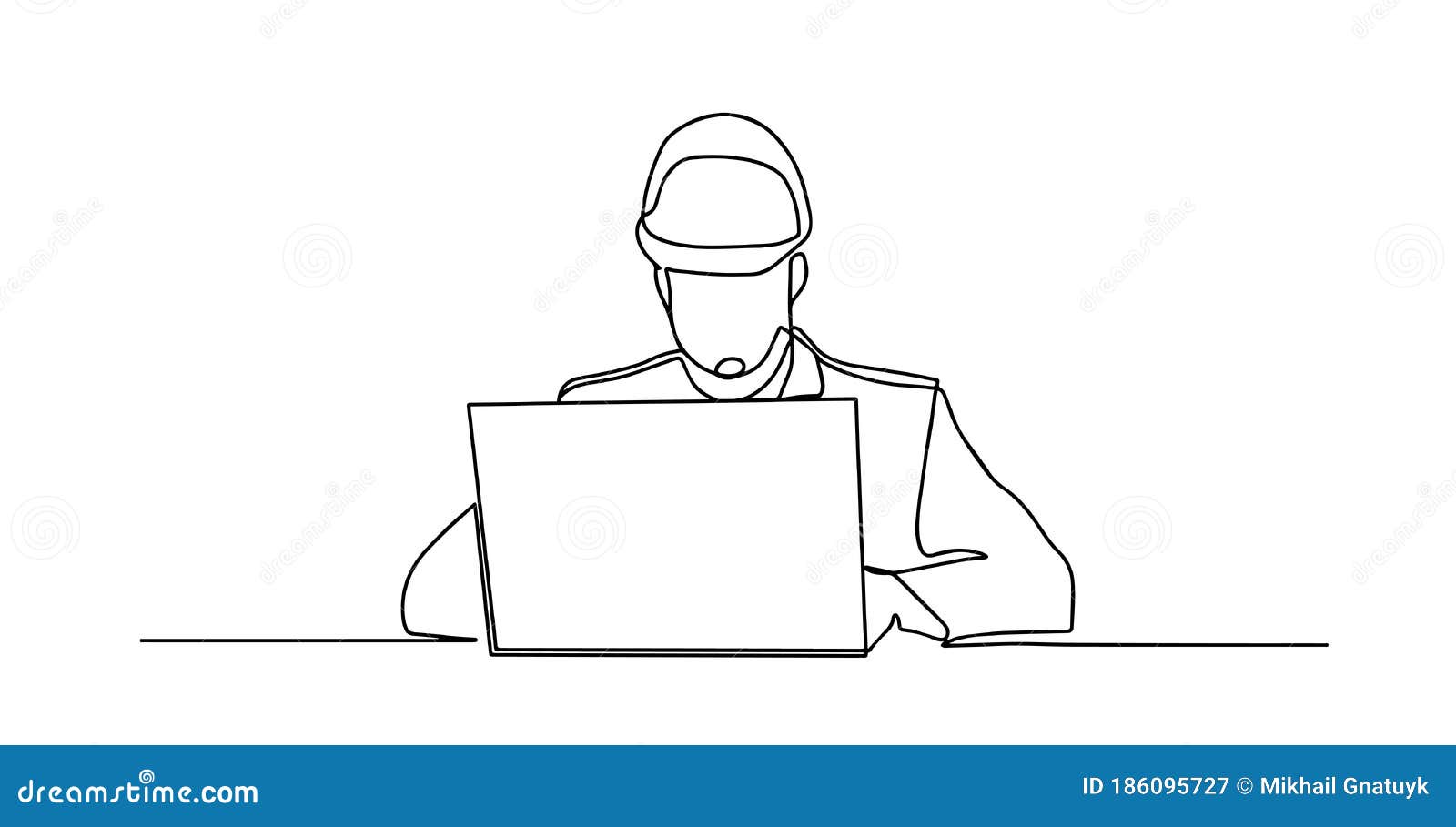 One Continuous Line Drawing of Young Foreman Manager Sitting at a ...