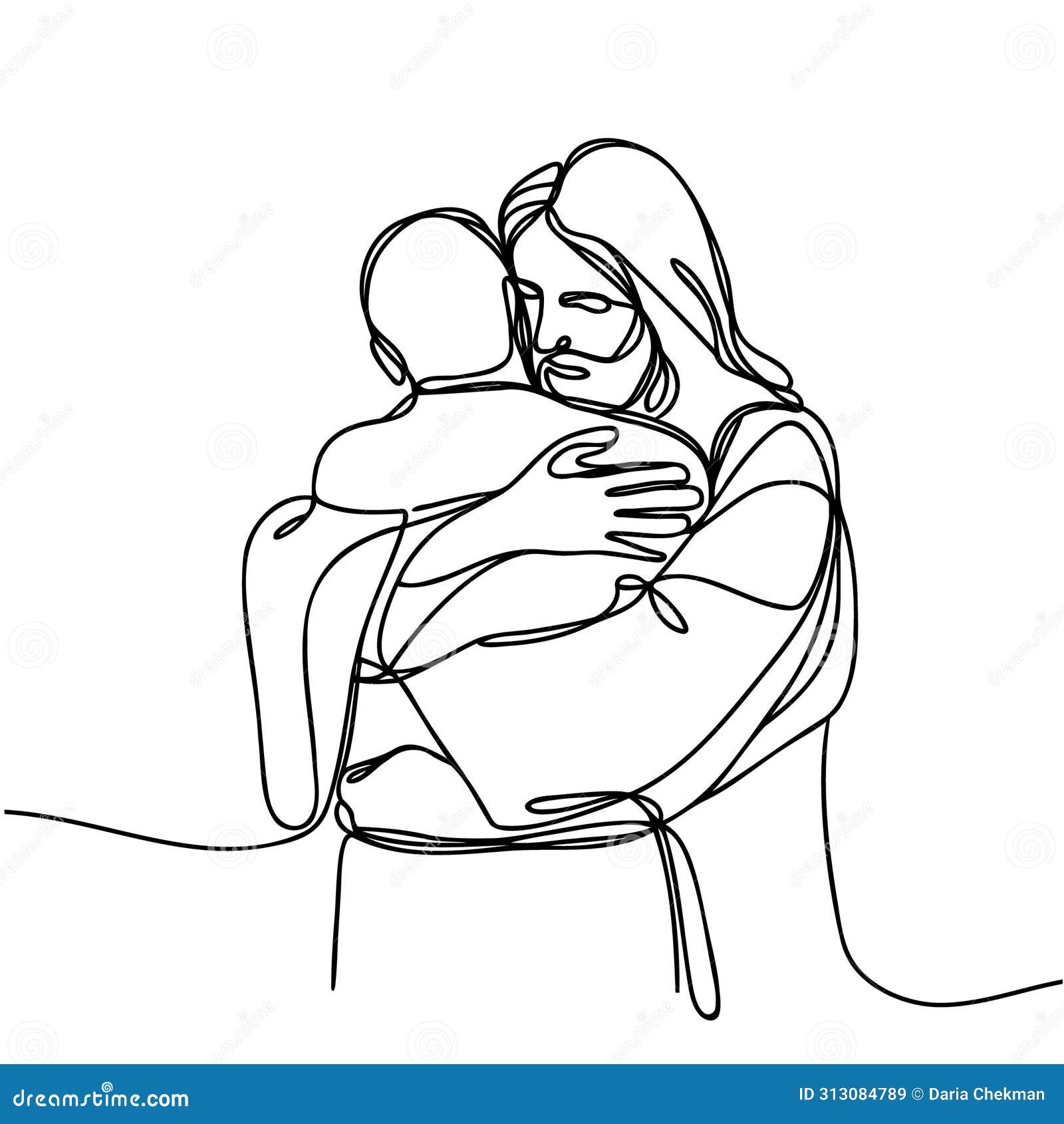 One Continuous Line Draws Jesus Hugging a Sinner Stock Vector ...