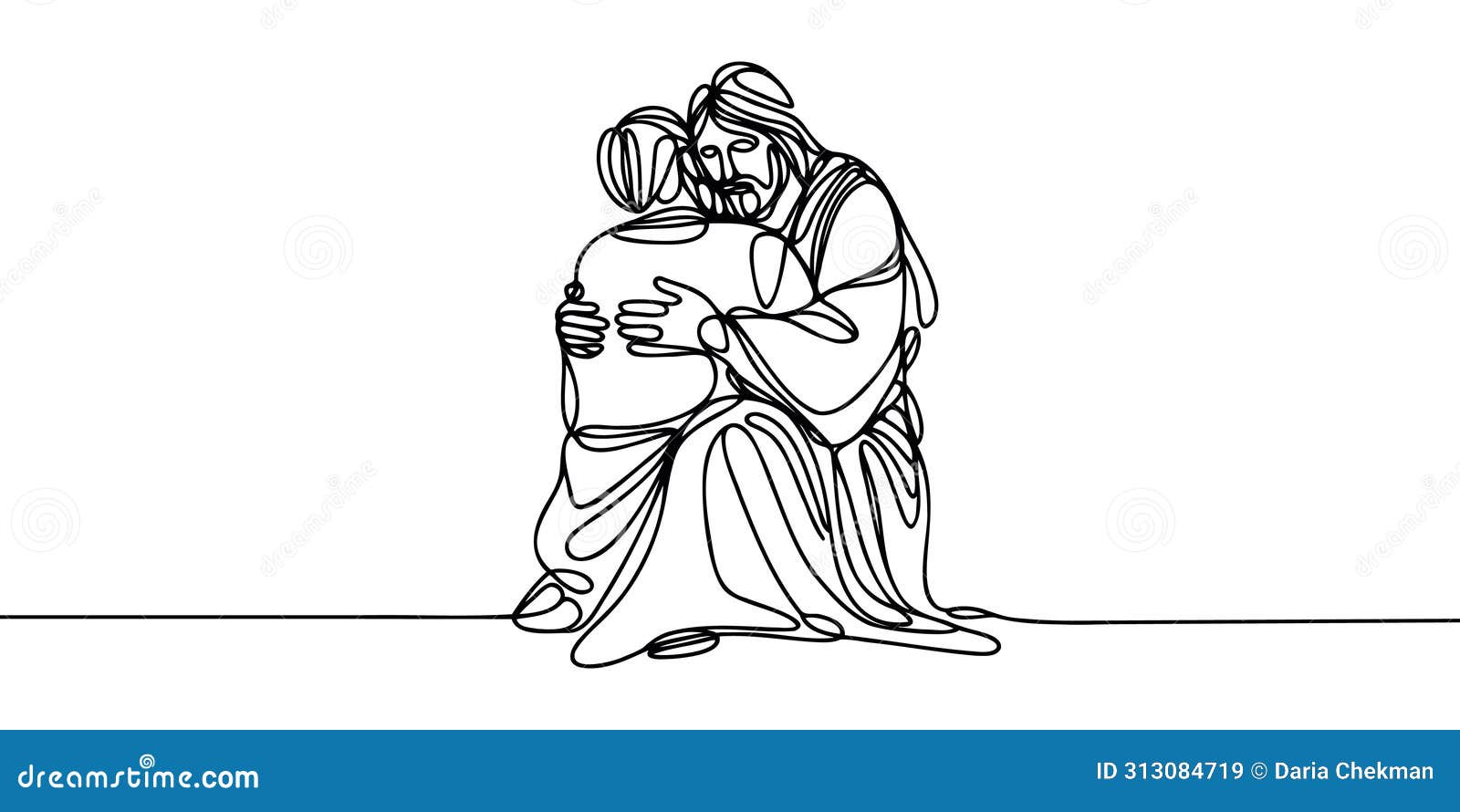 One Continuous Line Draws Jesus Hugging a Sinner Stock Vector ...