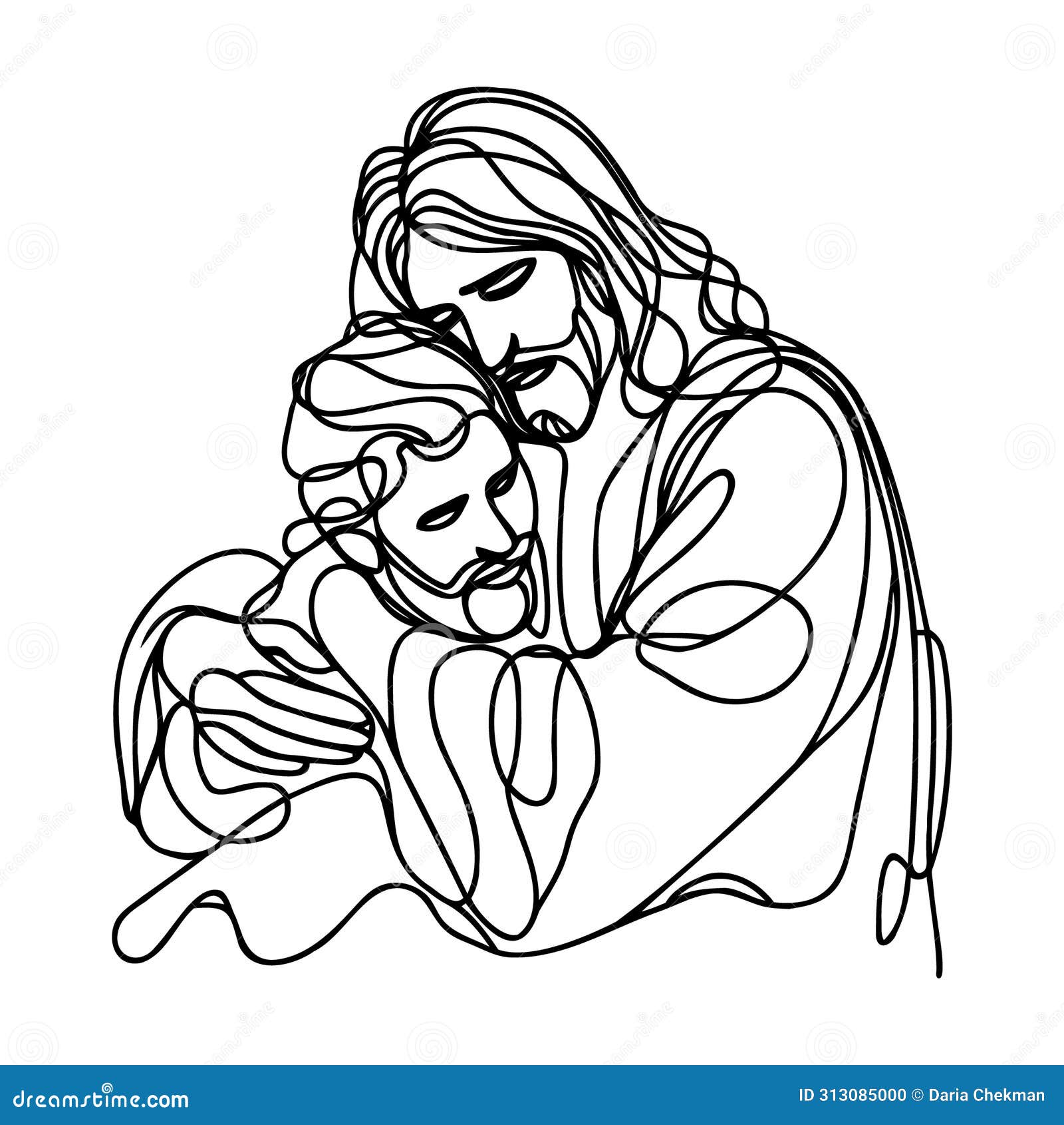 One Continuous Line Draws Jesus Hugging a Sinner Stock Vector ...