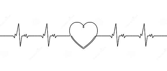 One Continuous Line Illustration of Heartbeats Cardiogram with Heart ...