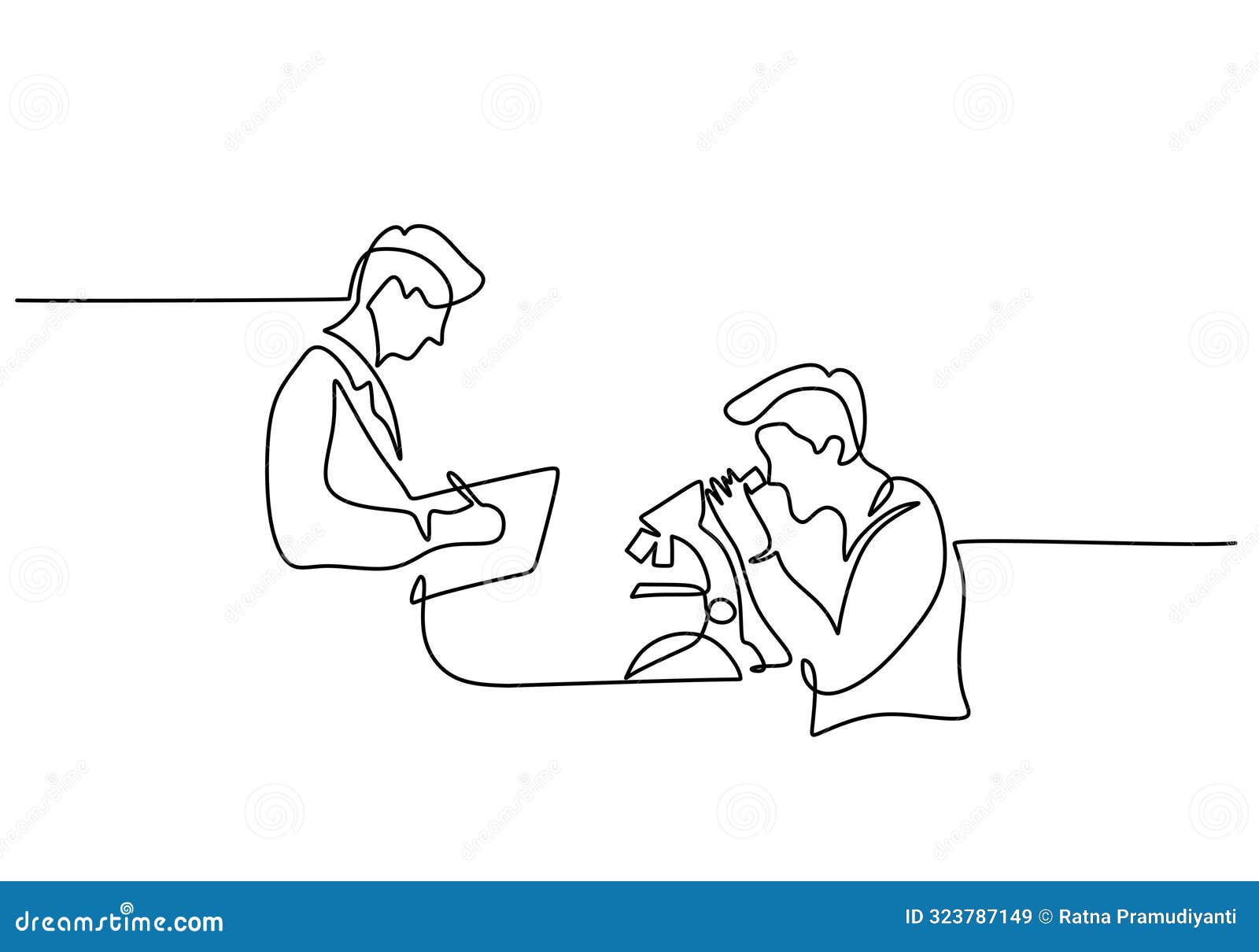 One Continuous Line of Scientist Bring Paper and Use Microscope Stock ...