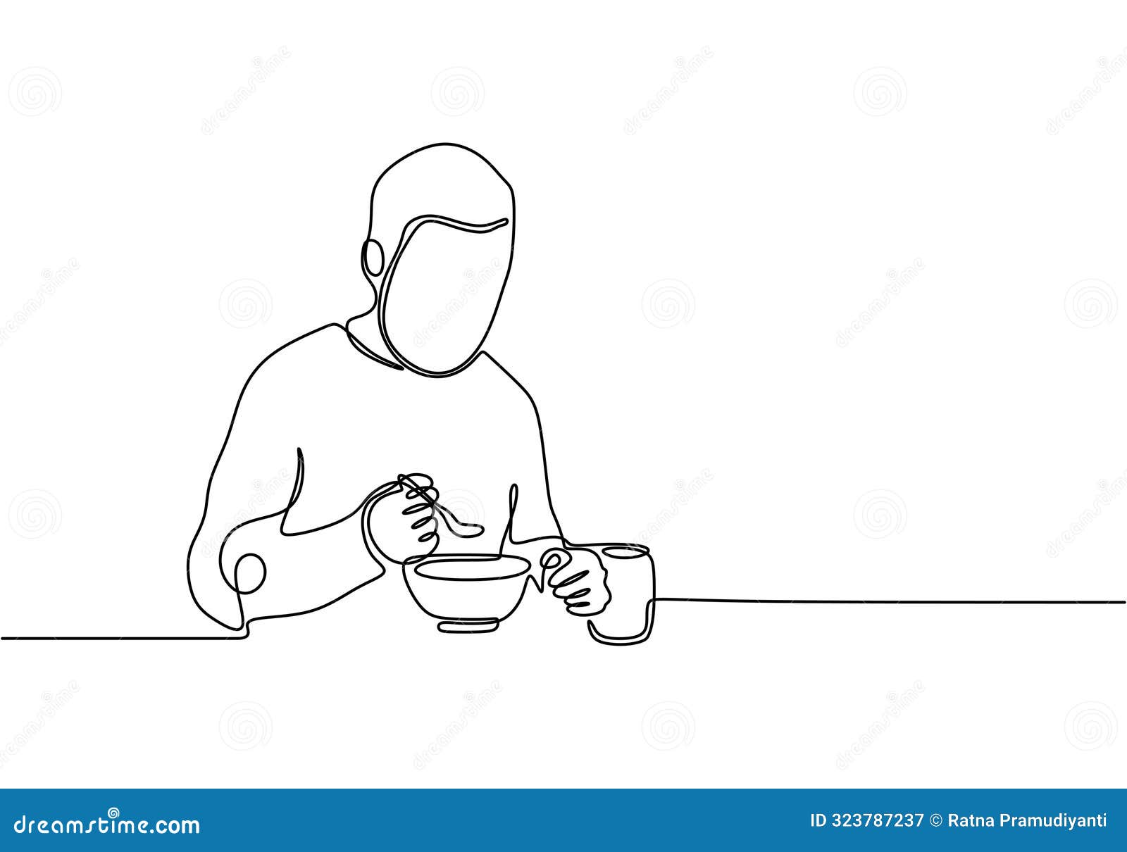 One Continuous Line Vector Drawing of a Man Eating Soup Stock Vector ...