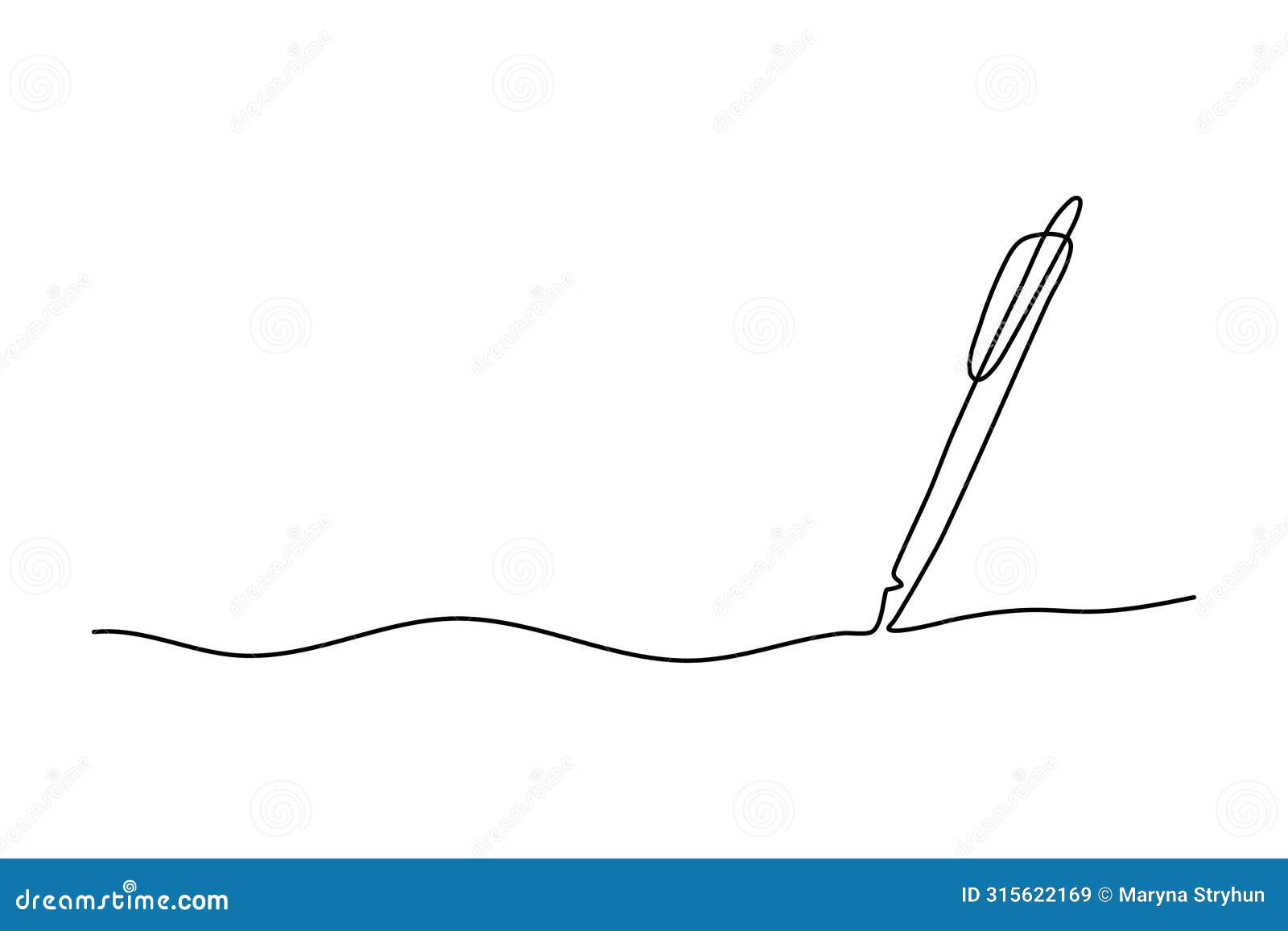 One Continuous Pen Drawing of Wave Writing with Thin Stroke. Pencil ...