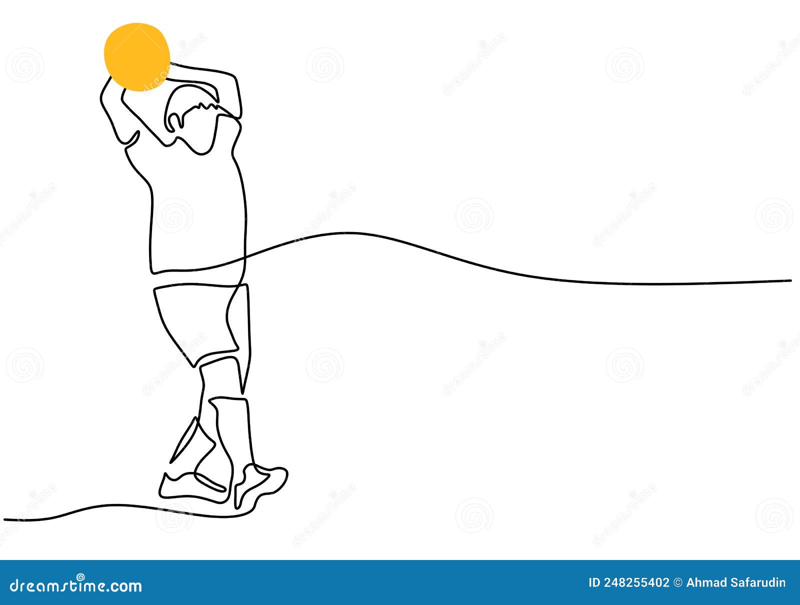 One Continuous Single Line of Boy Throw Ball Isolated on White ...