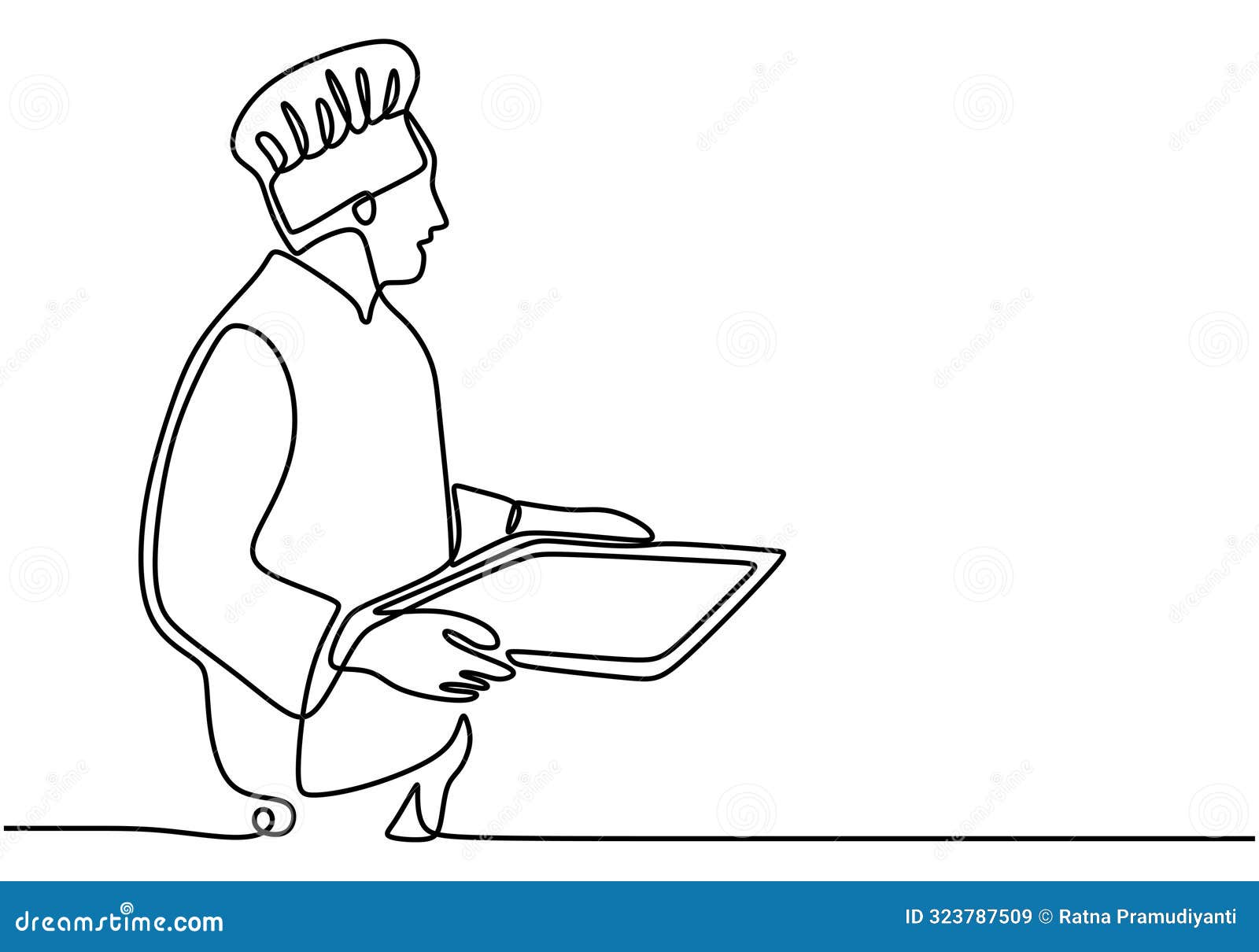 One Continuous Single Line Drawing of Chef Bring Tray Stock Vector ...