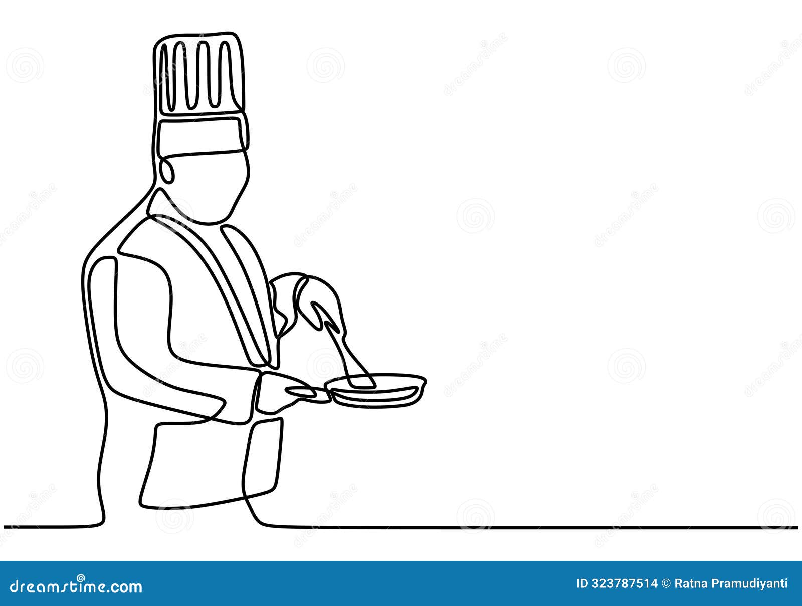 One Continuous Single Line Drawing of Chef Cooking Stock Vector ...