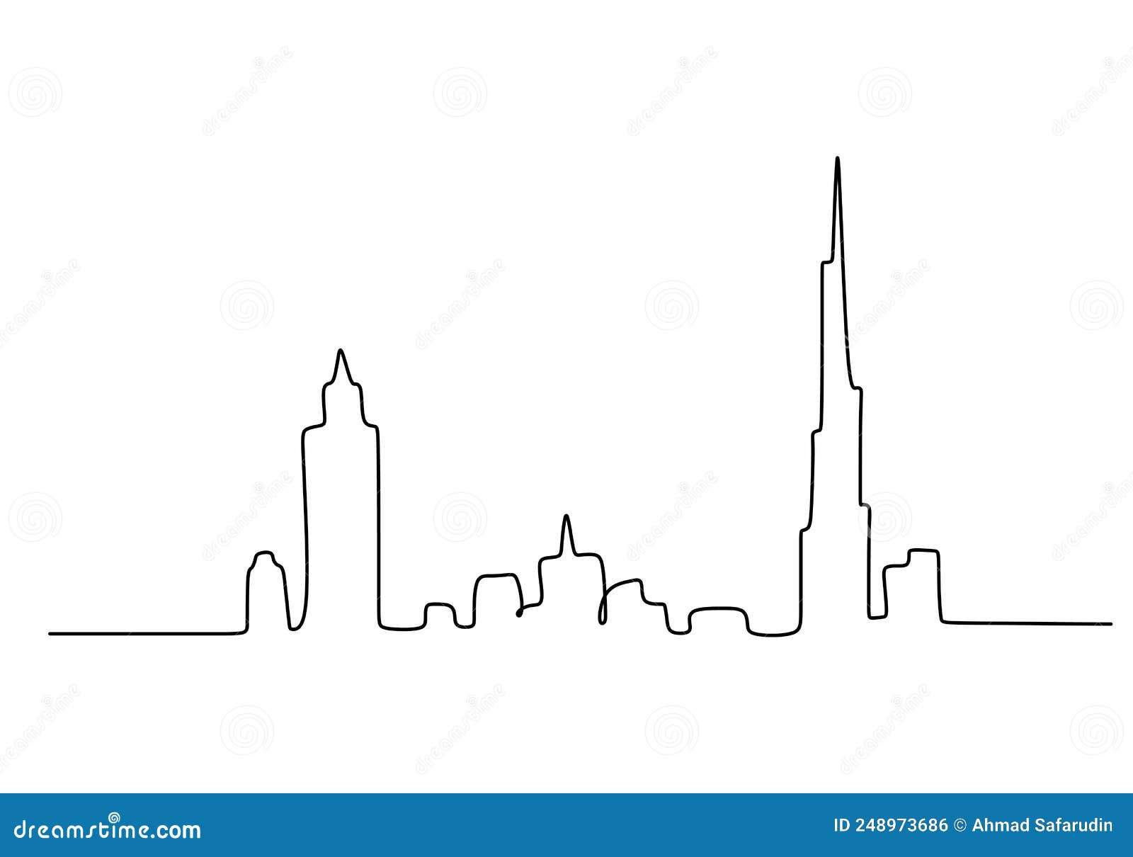 One Continuous Single Line of Skyline City Buildings Isolated on White ...