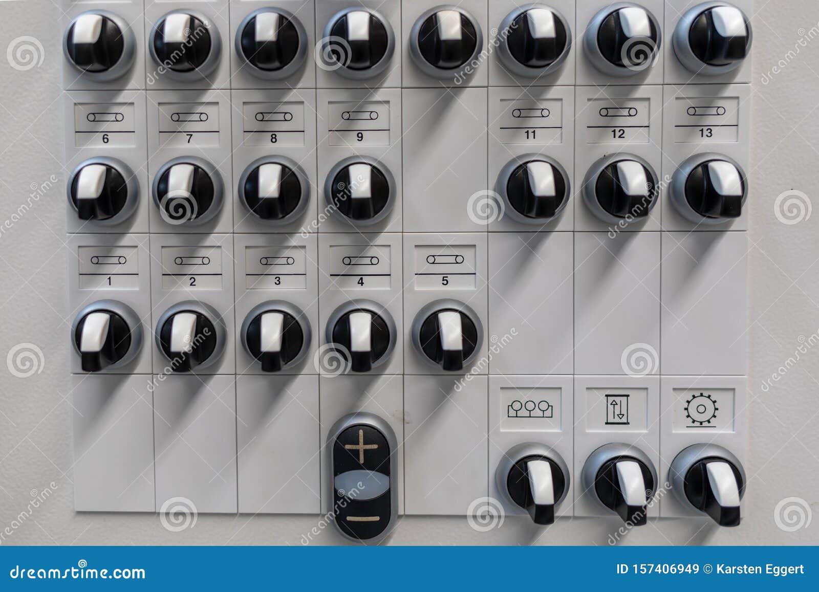 One Control Panel There are Many Black Switches Next To Each Other and ...